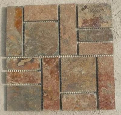 Multicolor Slate Mosaic,Natural Stone Mosaic Pattern,Rust Slate Mosaic Wall Tiles,Interior Stone Mosaic