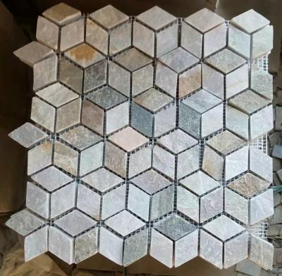 Chine Mosaïque de quartzite d'huître, modèle de mosaïque en pierre naturel, tuiles de mur de mosaïque, mosaïque en pierre intérieure à vendre