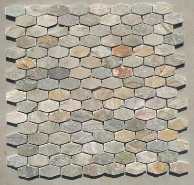 Chine Mosaïque de quartzite d'huître, modèle de mosaïque en pierre naturel, tuiles de mur de mosaïque, mosaïque en pierre intérieure à vendre