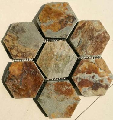 China Losa multicolora del hexágono de la pizarra, piedras del patio de Flagston de la pizarra del moho/pavimentadoras naturales/calzada de la losa de la pizarra del revestimiento de la pared en venta