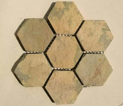 Chine Dalle jaune d'hexagone d'ardoise, pierres de patio de Flagston d'ardoise/machines à paver naturelles de dalle d'ardoise revêtement de mur/passage couvert à vendre