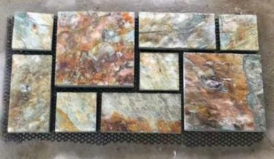China Rusty Slate Meshed Flagstone,Multicolor Slate Flagstone Walkway,Rust Slate Flagstone Pavers,Slate Flagstone Flooring for sale