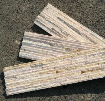 China Oyster Quartzite Mini Stacked Stone,White Gold Quartzite Waterfall Shape Ledgestone,Slim Stone Veneer,Culture Stone for sale