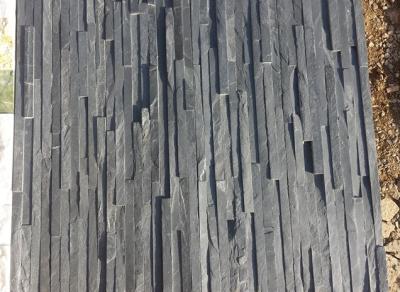 China Black Slate Mini Stacked Stone,Charcoal Grey Slate Waterfall Shape Ledgestone,Carbon Black Split Face Slate Stone Veneer for sale