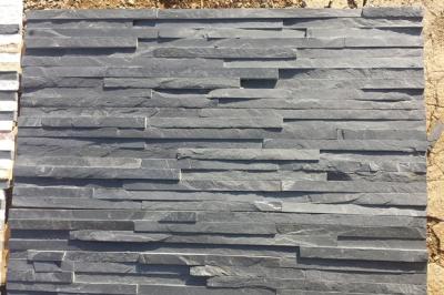 China Black Slate Mini Stacked Stone,Charcoal Grey Slate Waterfall Shape Ledgestone,Carbon Black Split Face Slate Stone Veneer for sale