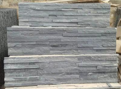 China Black Slate Mini Stacked Stone,Charcoal Grey Slate Waterfall Shape Ledgestone,Carbon Black Split Face Slate Stone Veneer for sale