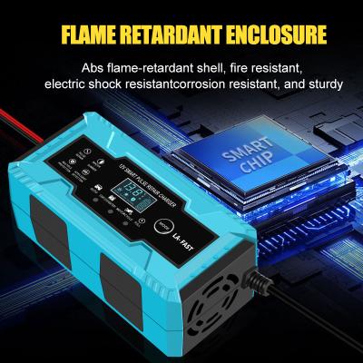 China 12V/24V 8A Intelligent Pulse Repair Battery Charger Input 12-24V/5A Connector Current Protection for 4-100ah Battery Pack for sale