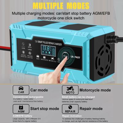 China 12V/24V 8A Intelligent Pulse Repair Battery Charger Input 12-24V/5A Connector Current Protection for 4-100ah Battery Pack for sale