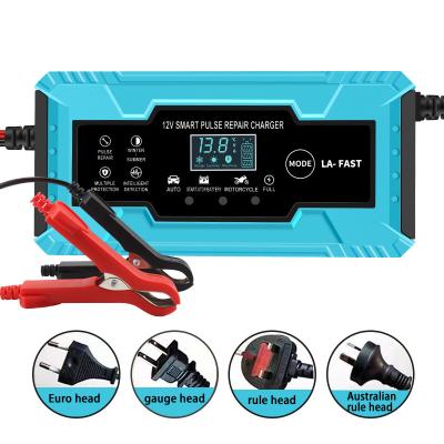 China 12V/24V 8A Intelligent Pulse Repair Battery Charger Input 12-24V/5A Connector Current Protection for 4-100ah Battery Pack for sale