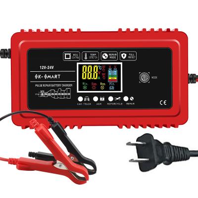 China 12V 12A 24V 6A Automatic Smart Pulse Repair Battery Charger with Overvoltage Protection and 90% Charging Efficiency for sale