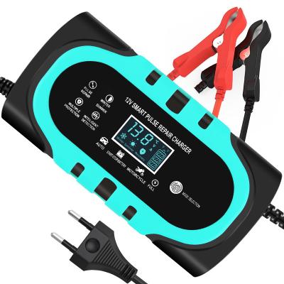 China Low Tension Protection 12V 10A Motorcycle Car Battery Charger Pulse Repair Lead Acid Battery Charger for EU Us UK Au Plugs for sale