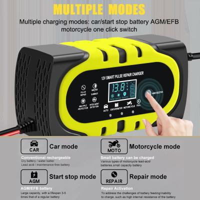 China 2024 Automatic Maintainer Motorcycle/Scooter Battery Charger 12V 10A 20A Smart Charging Pulse with PC Fireproof Material for sale