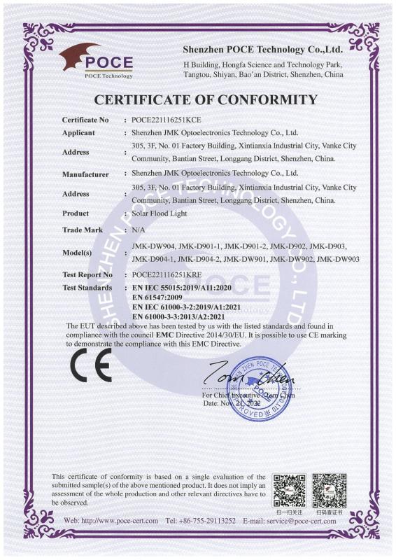 CE - Shenzhen JMK Optoelectronics Technology Co., Ltd.