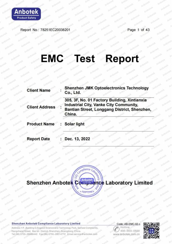 EMC test report - Shenzhen JMK Optoelectronics Technology Co., Ltd.