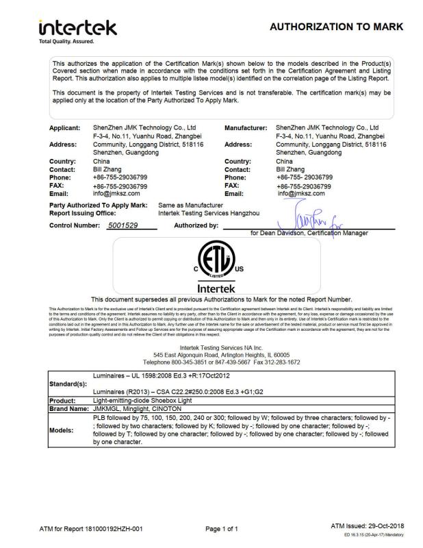 ETL - Shenzhen JMK Optoelectronics Technology Co., Ltd.