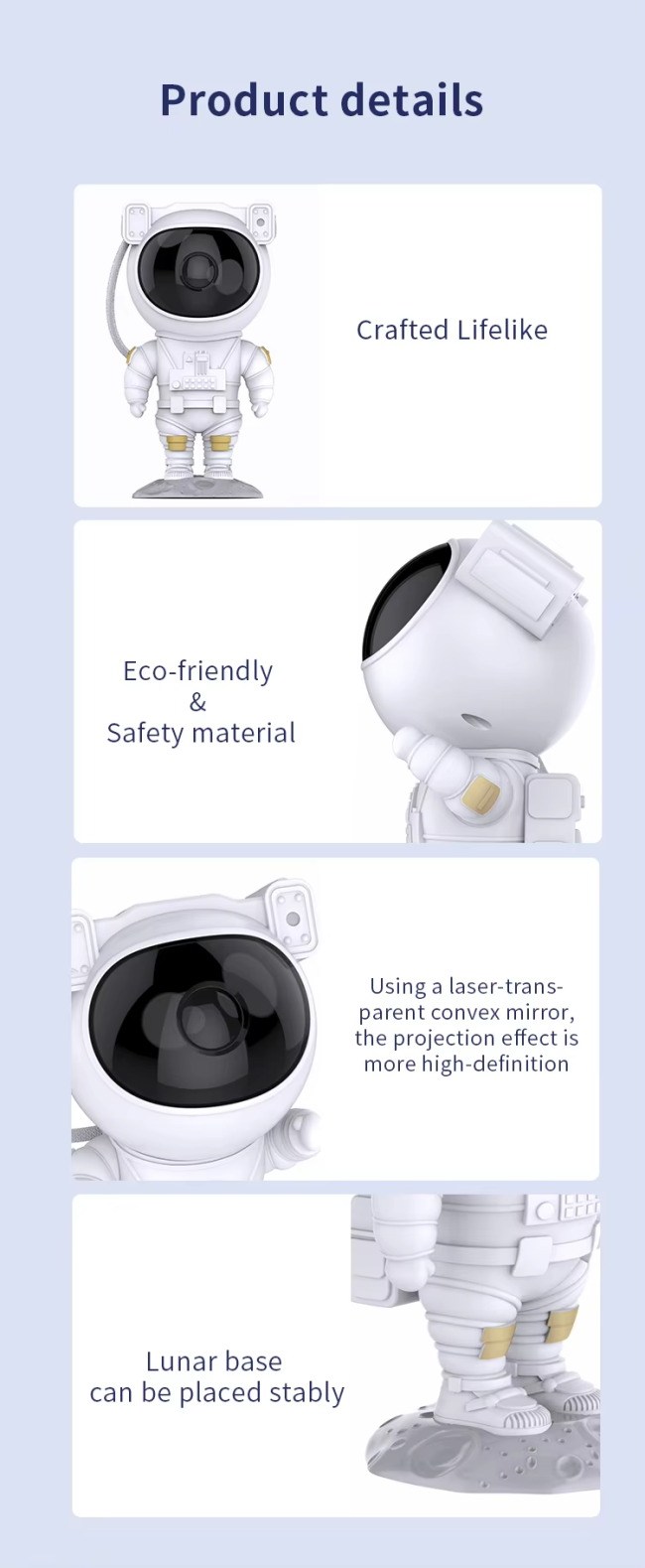 LED Astronaut Star Projector Lamp in use showing star projection effect