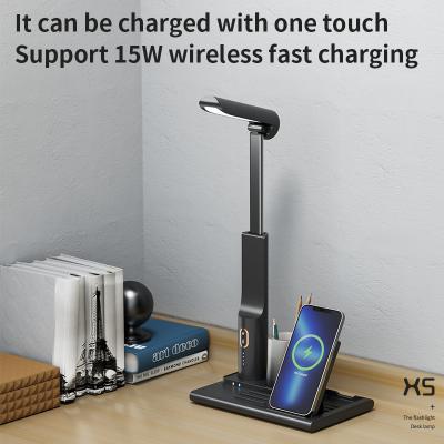 China 5 In 1 LED Night Light 15W Folding LED Table Lamp Black White Wireless Rechargeable for sale