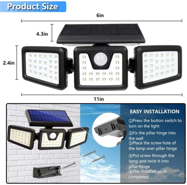 Quality 3 Head Solar Wall Light 800 Lumen Waterproof Motion Sensor Light IP65 for sale