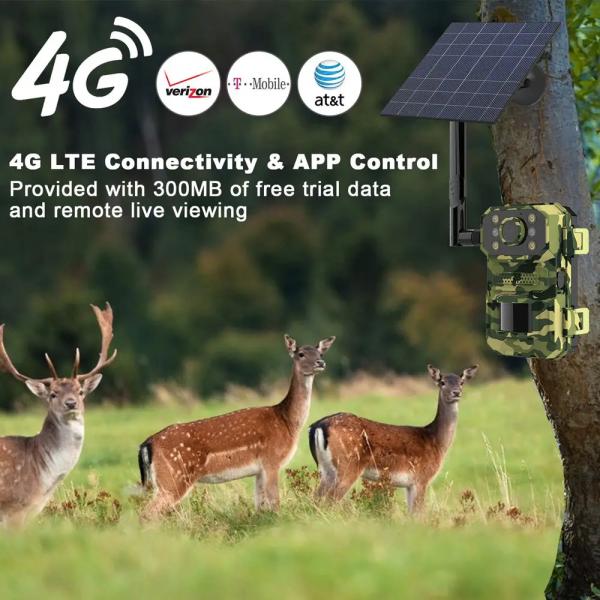 4G 太陽光発電の屋外監視カメラ HD ナイトビジョン インテリジェントPIRセンサー 携帯電話 リモコンモニタリング IP66 防水 野生生物追跡用に設計