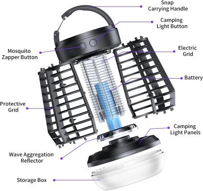 China Lâmpada Mata-Mosquitos Multifuncional Recarregável All in One com Luz de Acampamento e Luz de Emergência SOS à venda