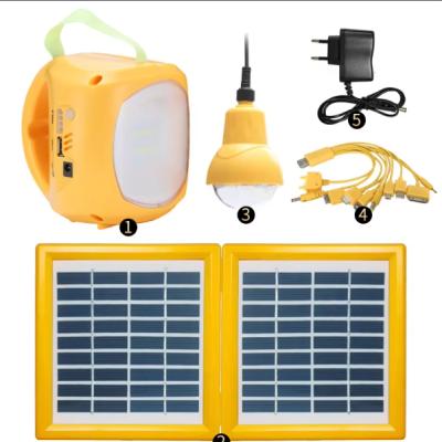 China Rechargeable Solar Camping Lantern Portable Solar Power System with Mobile Charging Function and LED Bulb for sale