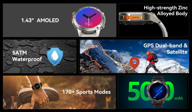 DM56 GPS Smart Watch showing multiple watch face options