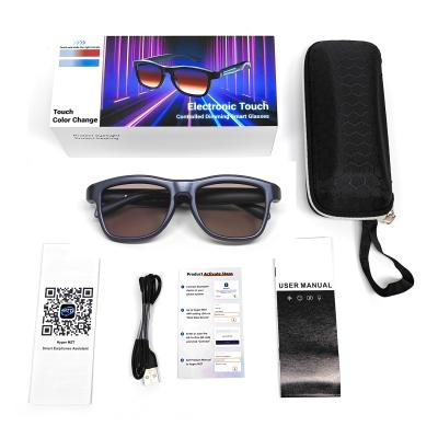 China HGMIA 2026 JS-22 PRO Electrochromic Smart Audio Glasses AI Translation Voice Assistant UV Protection Magnetic Charging for sale
