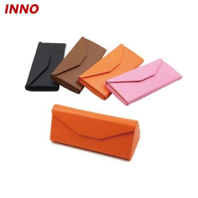China Inno-Z004 Manufacturer Direct Selling Triangle Foldable Leather Glasses Eyeglasses Case Handmade Work for Sunglasses, Custom Logo for sale