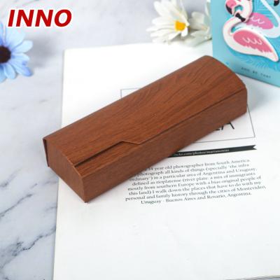 China Inno-T158 Manufacturer Direct Supplying Wood Pattern PU Leather Handmade Hard Eyewear Box; Free Custom Logo for sale