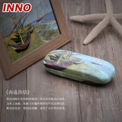 China Inno-T163 Manufacturer Direct Selling Oil Painting Style PU Leather Iron Glasses Case; Free Custom Logo for sale