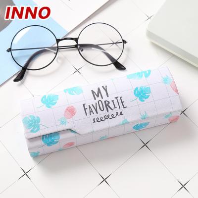 China Inno-T158 Manufacturer Direct Selling Korean Style Colour Painted PU Leather Iron Glasses Case; Free Custom Logo for sale