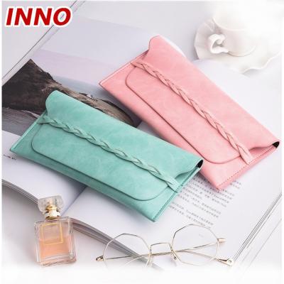 China R020 Factory Wholesale Fashion and Simple PU Leather Braid Ladies Bag Soft Storage Pouch; Free Custom Logo Eco-Friendly for sale