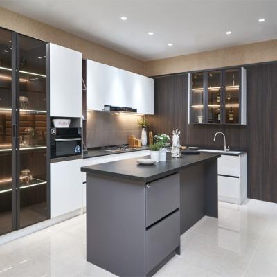 China Modern Design Customized Black Melamine MDF Modular Kitchen Cabinets for sale