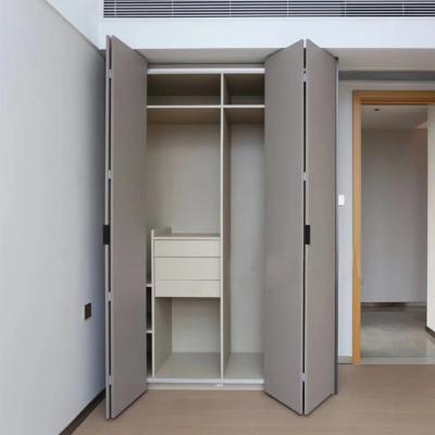 China Grey E1 Modern Wardrobe Closets Folding Door Wardrobe With Drawers for sale