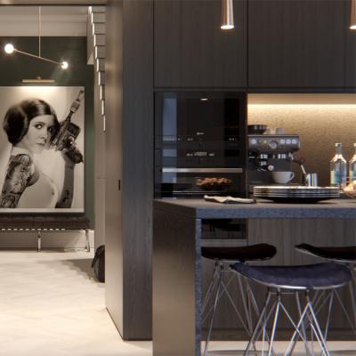 China Estilo contemporâneo construído em uns armários de cozinha pretos do PVC dos armários de cozinha à venda