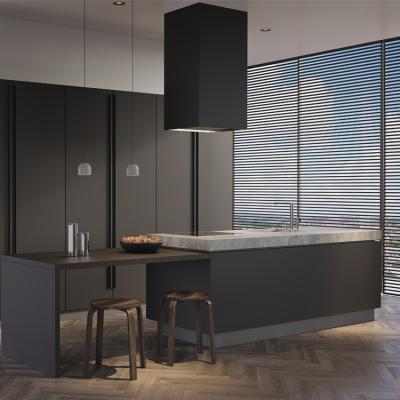 Cina Progettazione a forma di L dell'armadio da cucina della metallina nera di legno per il piccolo bordo del PVC della cucina in vendita