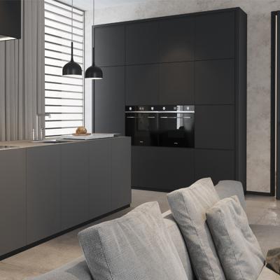 Cina Progettazione a forma di L dell'armadio da cucina della metallina nera di legno per il piccolo bordo del PVC della cucina in vendita