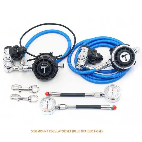 Quality Balanced Scuba Sidemount Diving Regulator Set With Metal Pressure Gauge for sale