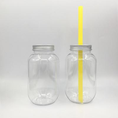 China Double Wall Clear Plastic Milk Tea Bottle With Handle And Lid for sale