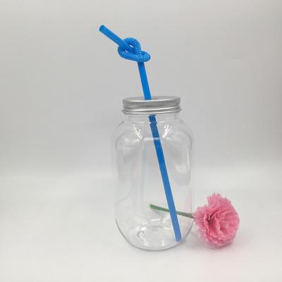 China Double Wall Clear Plastic Milk Tea Bottle With Handle And Lid for sale