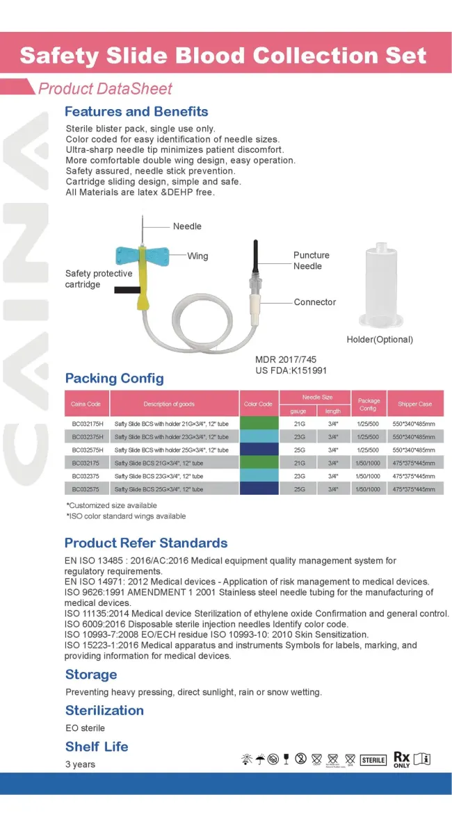 Safety Slide Blood Collection Needle for Single Used