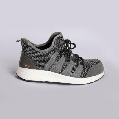 Brand Grey Flyknit Protective Footwear Work Boots Lace Up Closure EVA Outsole Steel Toe Breathable Safety Shoes