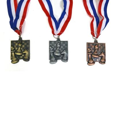 China Europe Manufacturer Quality Custom 3D Antique Gold Checkers Champion Chess Silver Bronze Medal for sale