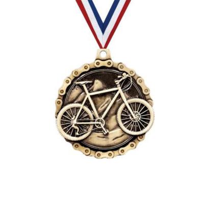 China Custom Bicycle Souvenir Gifts Promotion Manuafacture 3D Metal Competition Reward Ride Medal with Ribbon Custom Bike Recycling Medal for sale