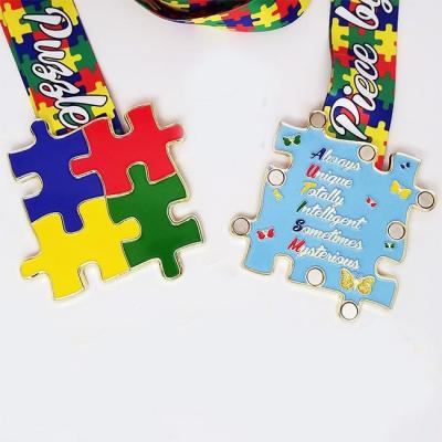 China Souvenir Gifts Promotion Manuafacture Custom 3D Quality Soft Enamel Metal Funny Medal Medal Custom Puzzle for sale