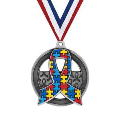 China Medal Manuafacture Custom Quality 3D Enamel Funny Awareness Medal Cancer Prize Metal Jigsaw Puzzle Ribbon Medal Puzzle for sale