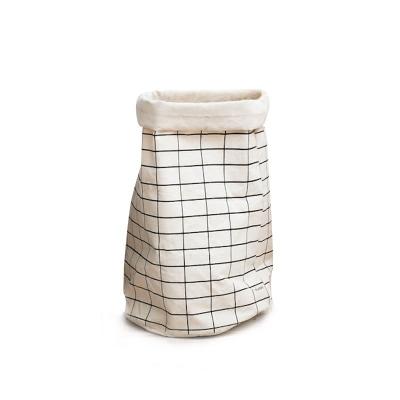 China Puting Laundry basket storage bag large box customized colors Yellow Cotton Linen large size black geometric grid for sale