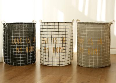 China Puting Foldable washing laundry clothes basket toy storage bag bathroom box customized coffee plaid love is in my home for sale