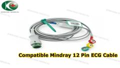 Watch:Compatible Mindray 12 Pin  ECG Cable 3 Leads Snap Type IEC