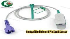 Watch:Compatible Nellcor  9 Pin Spo2 Sensor Adult Finger Clip